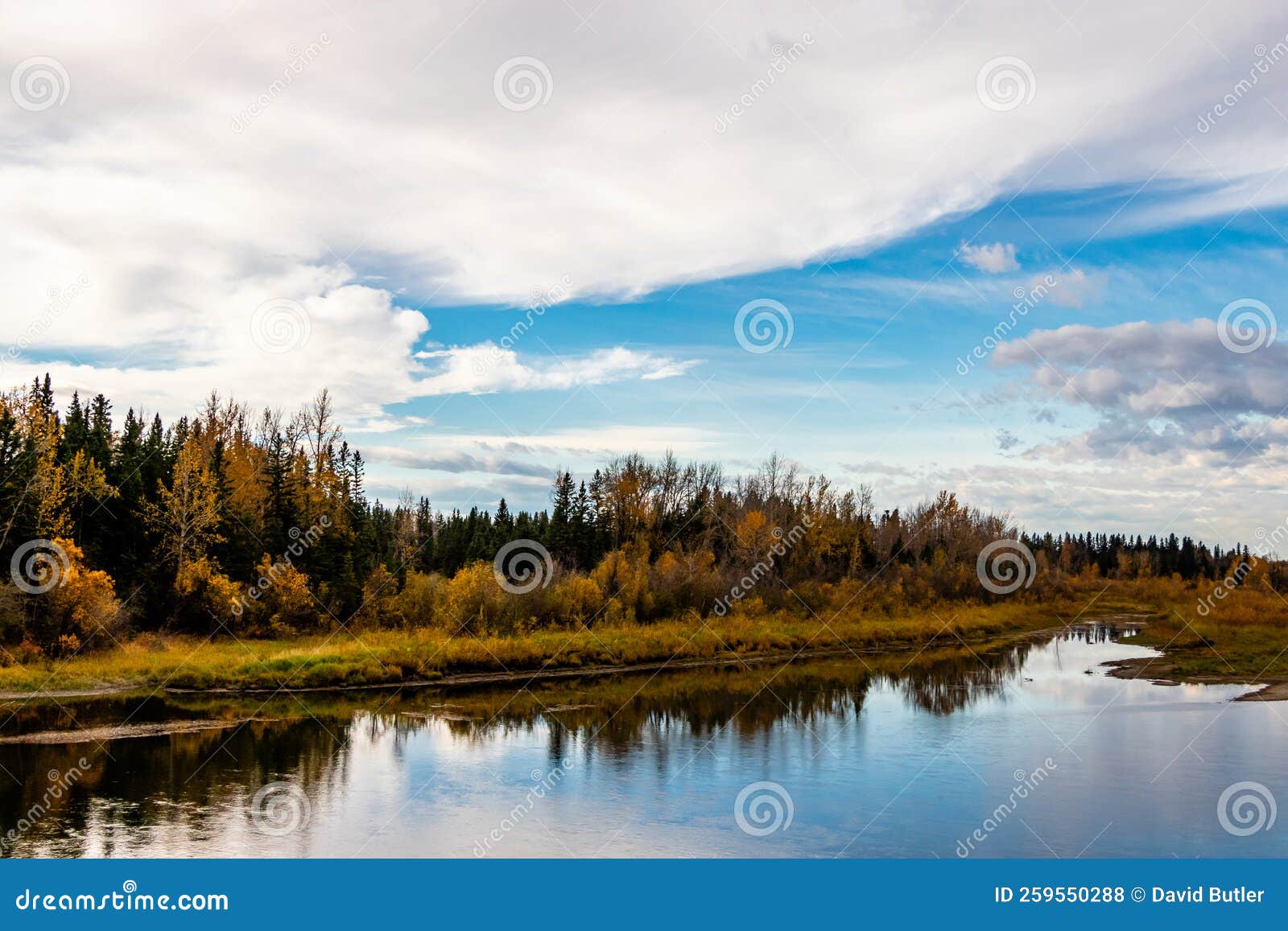 Red Deer River Flows Past the Fall Colours. Red Deer County, Alberta ...