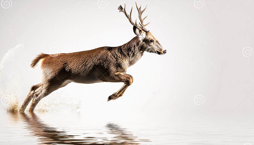 Deer Jumping on White Background with Back Light, Studio Image Stock ...
