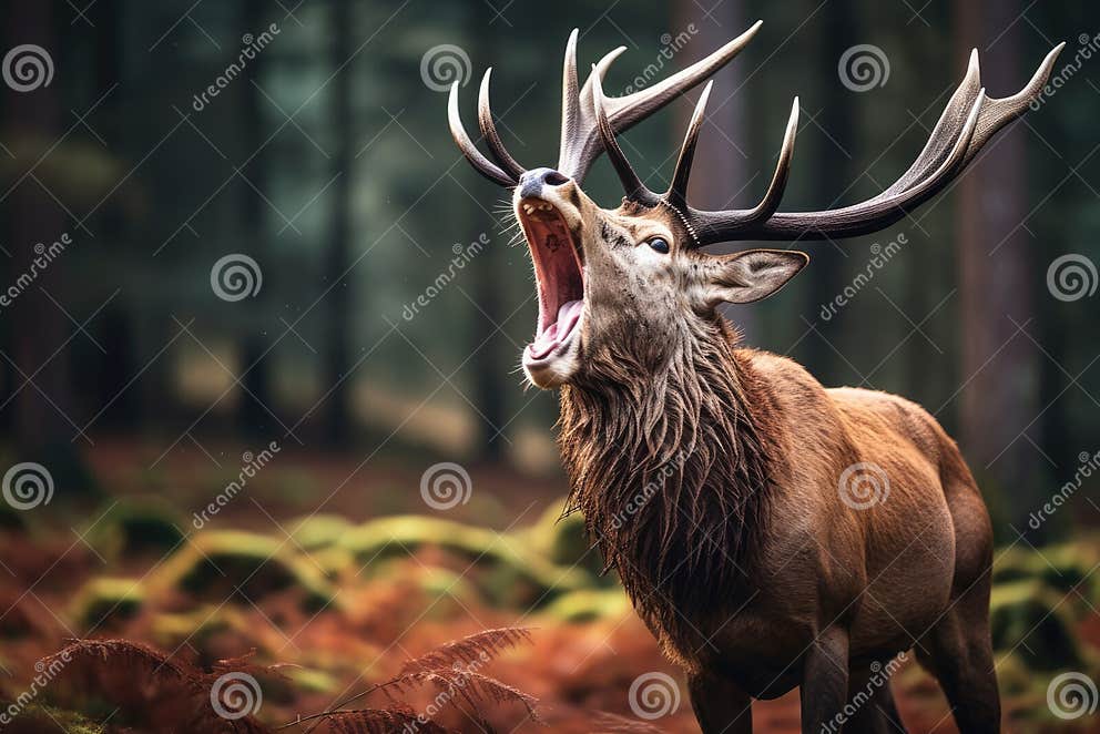 Red Deer Stag Roaring in the Forest. Generative AI Stock Illustration ...