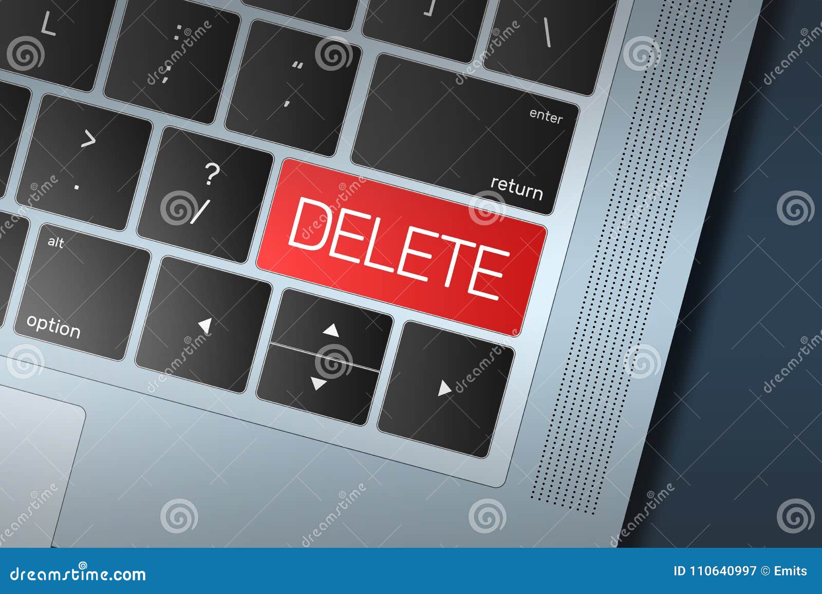 Red Delete Call To Action Button on a Black and Silver Keyboard Stock ...