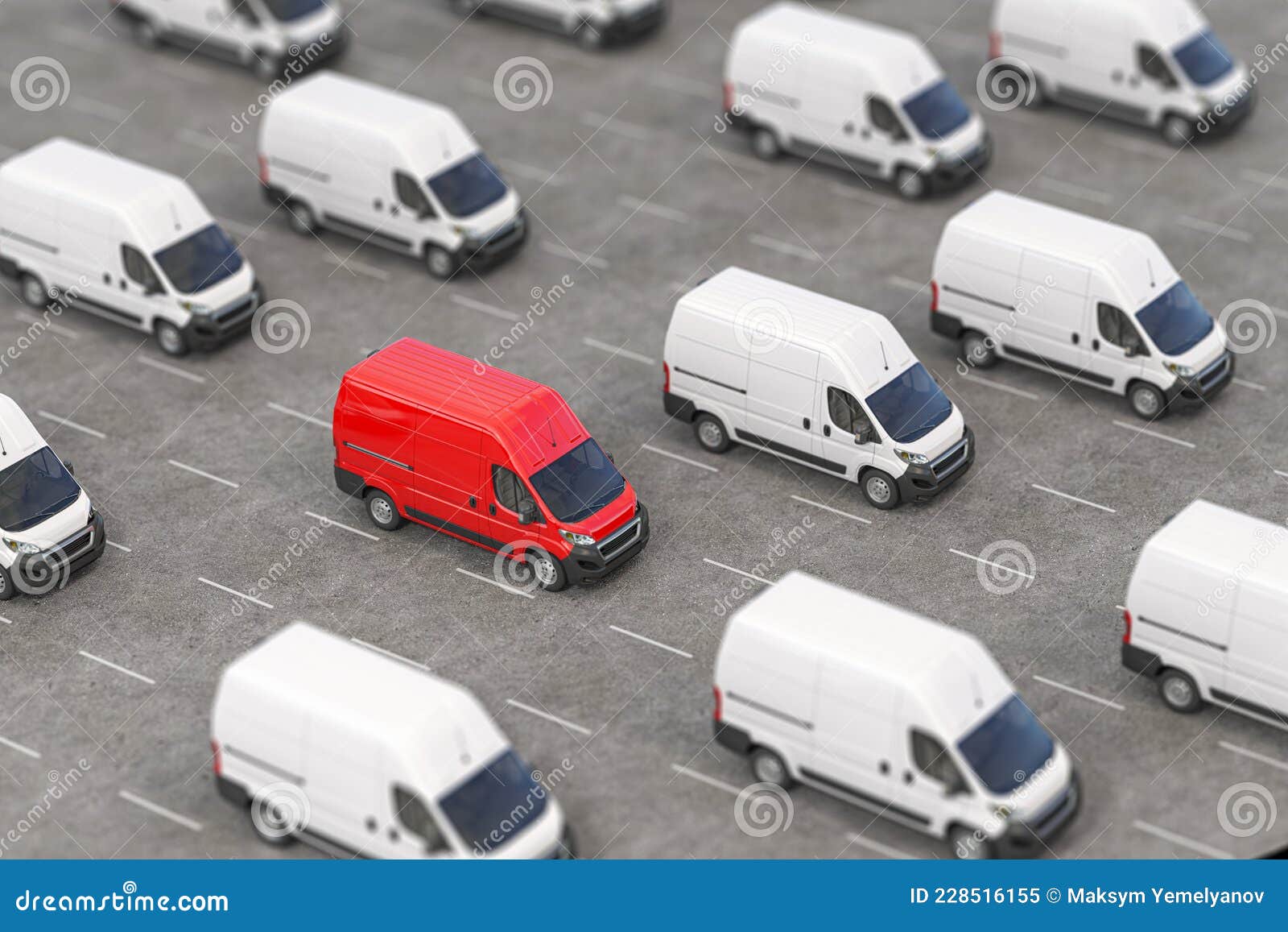 Red Delivery Van in a Rows of White Vans. Best Express Delivery and ...
