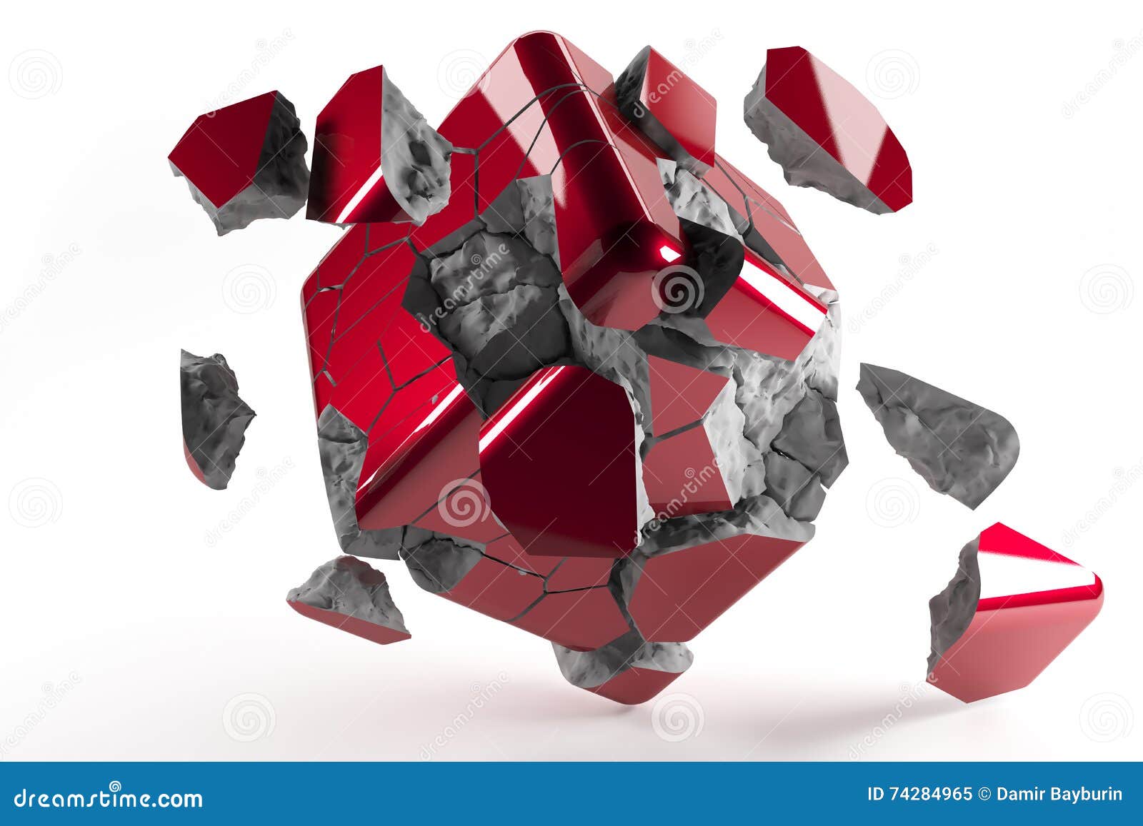 Red Destructed 3d Cube With Falling Pieces Of Cube Royalty-Free Stock ...