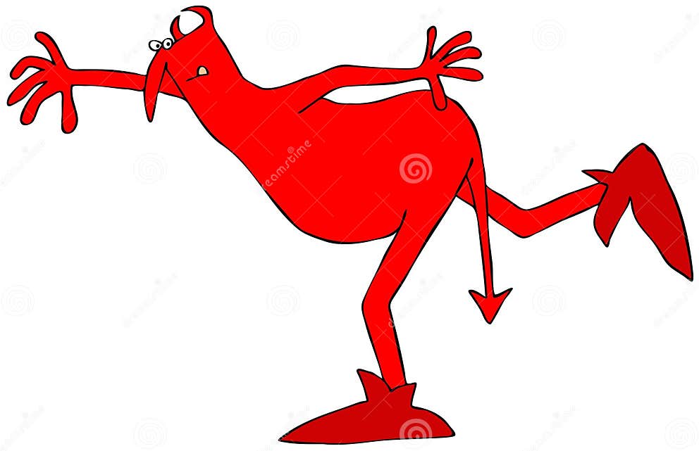 Red Devil Balancing on One Leg Stock Illustration - Illustration of ...