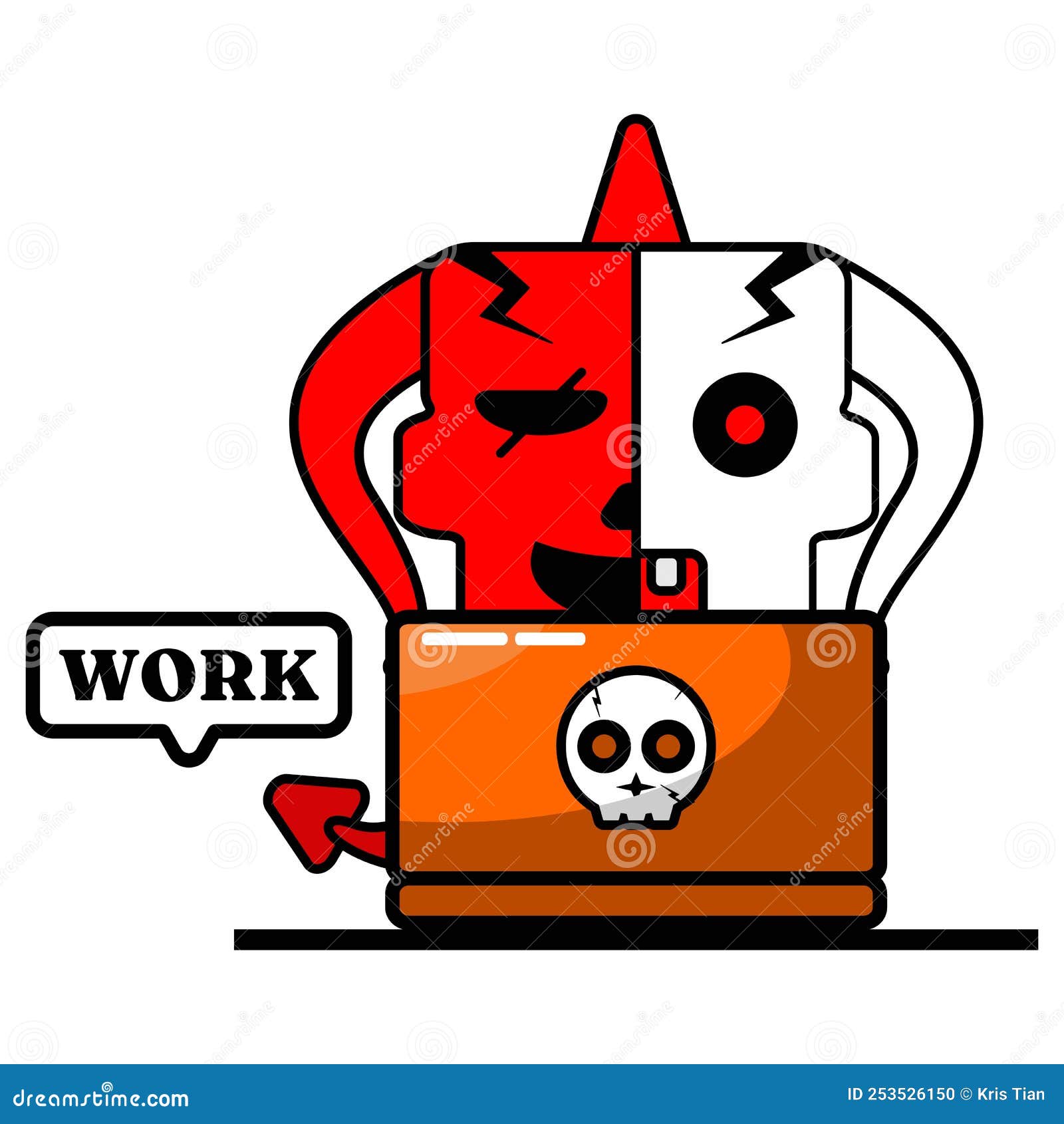Devil Of Workplace. Satan Boss Sitting In Office. Red Demon At W ...
