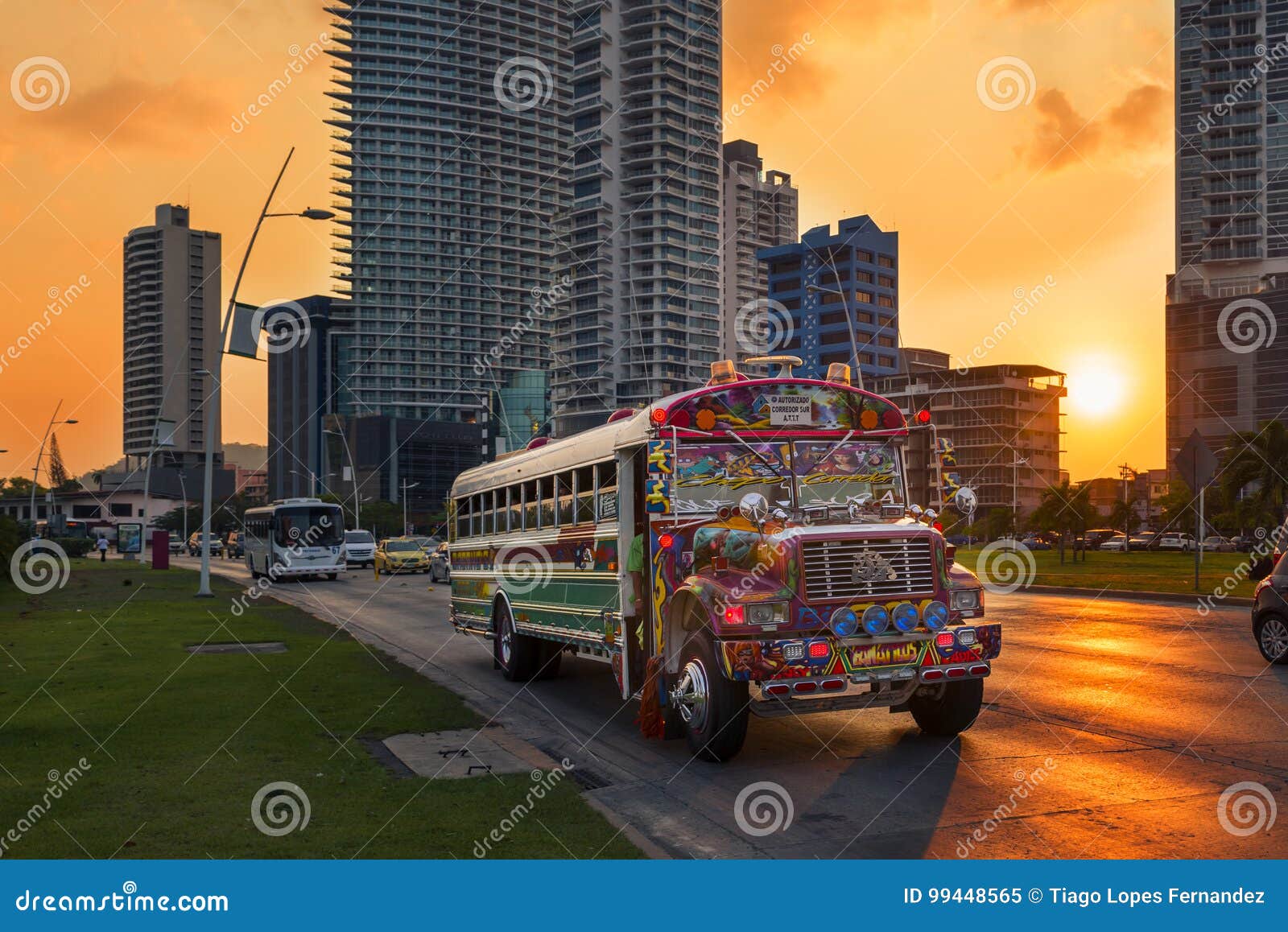 Red Devil Bus in Panama City with Modern Building on the Background at ...