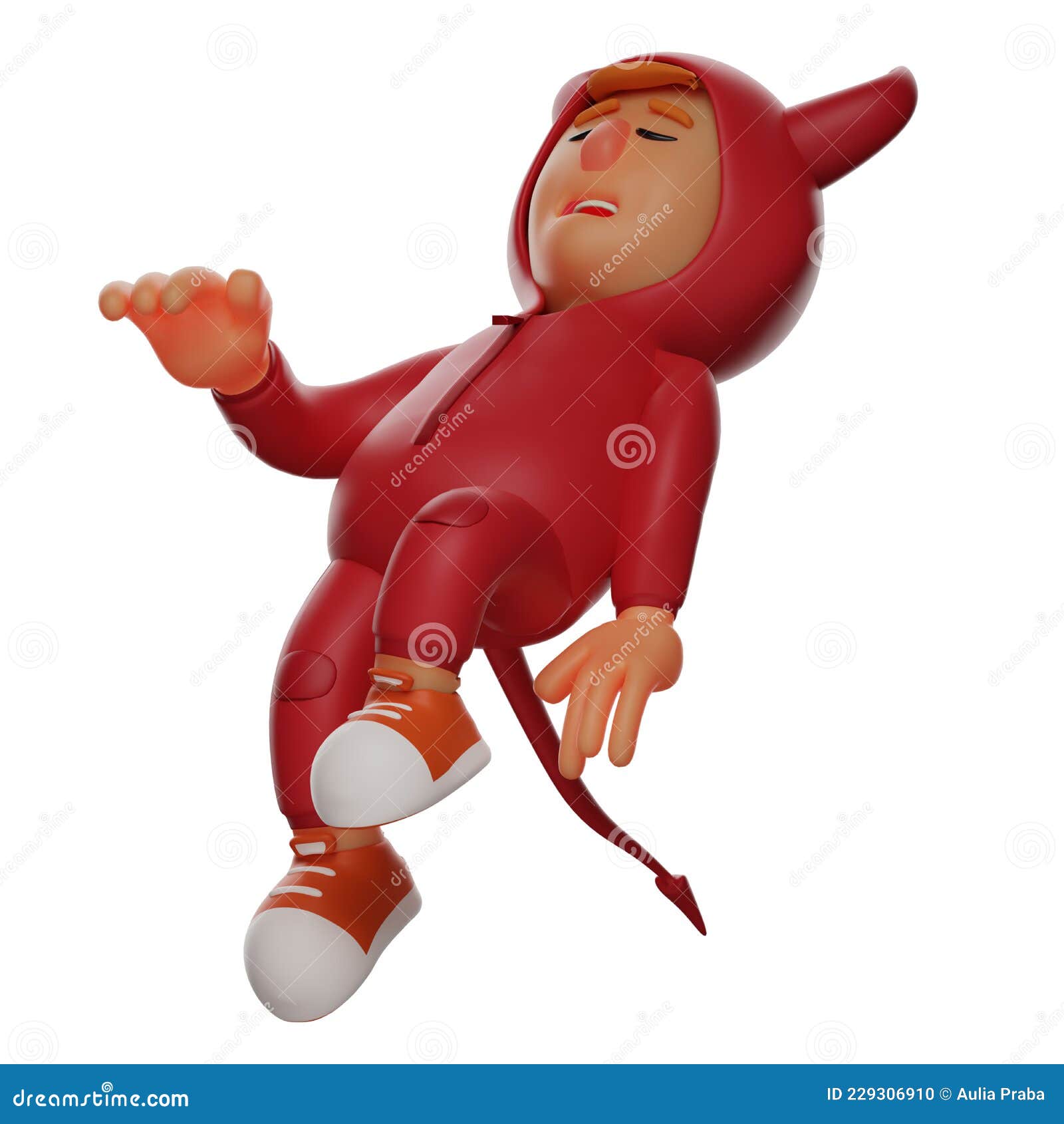 Red Devil 3D Cartoon Character with Jumping Back Gesture Stock ...