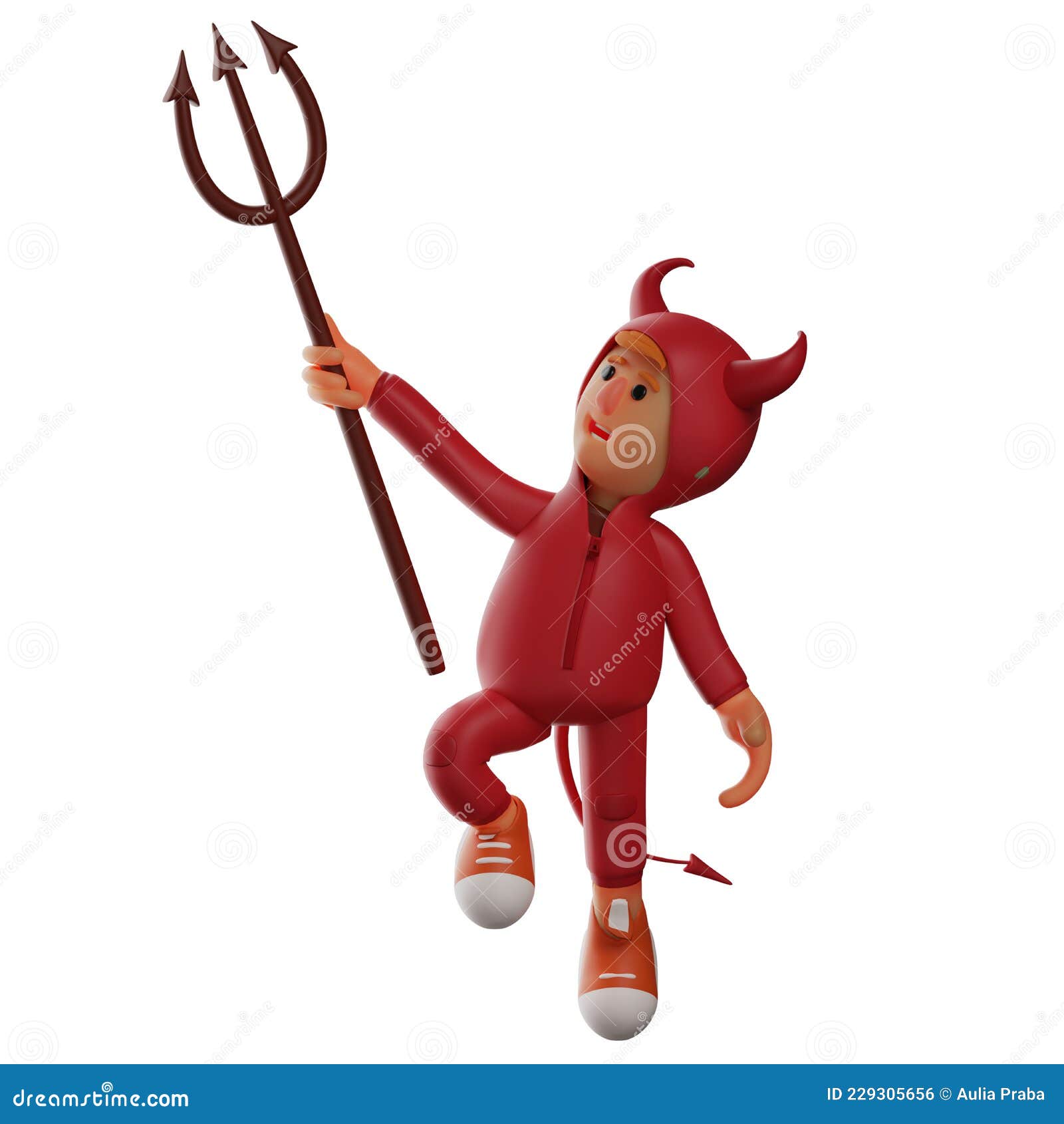 Red Devil 3D Cartoon Illustration Pointing the Trident Up Stock ...