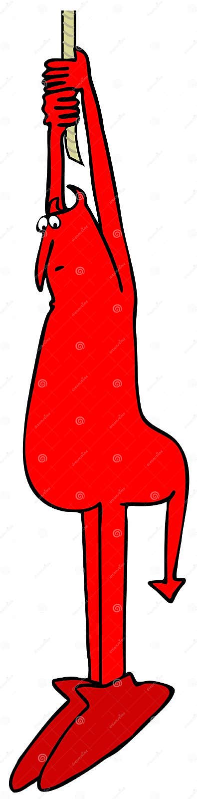 Red Devil Dangling from a Rope Stock Illustration - Illustration of ...