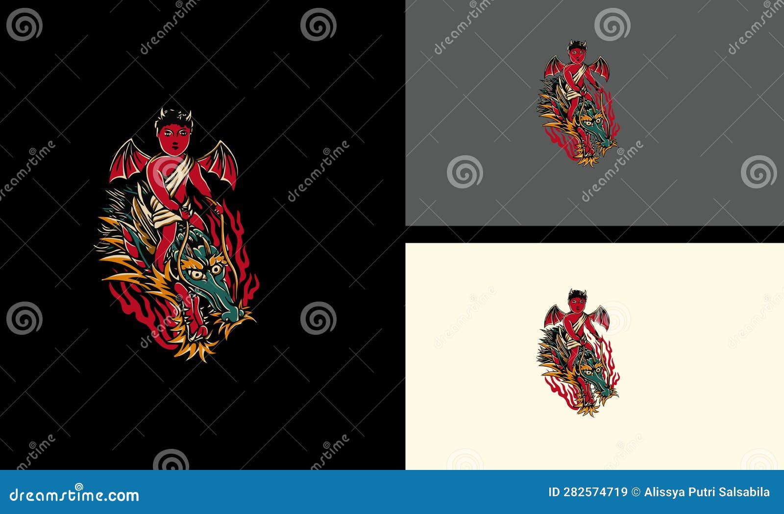Red Devil with Dragon Vector Illustration Flat Design Stock Vector ...