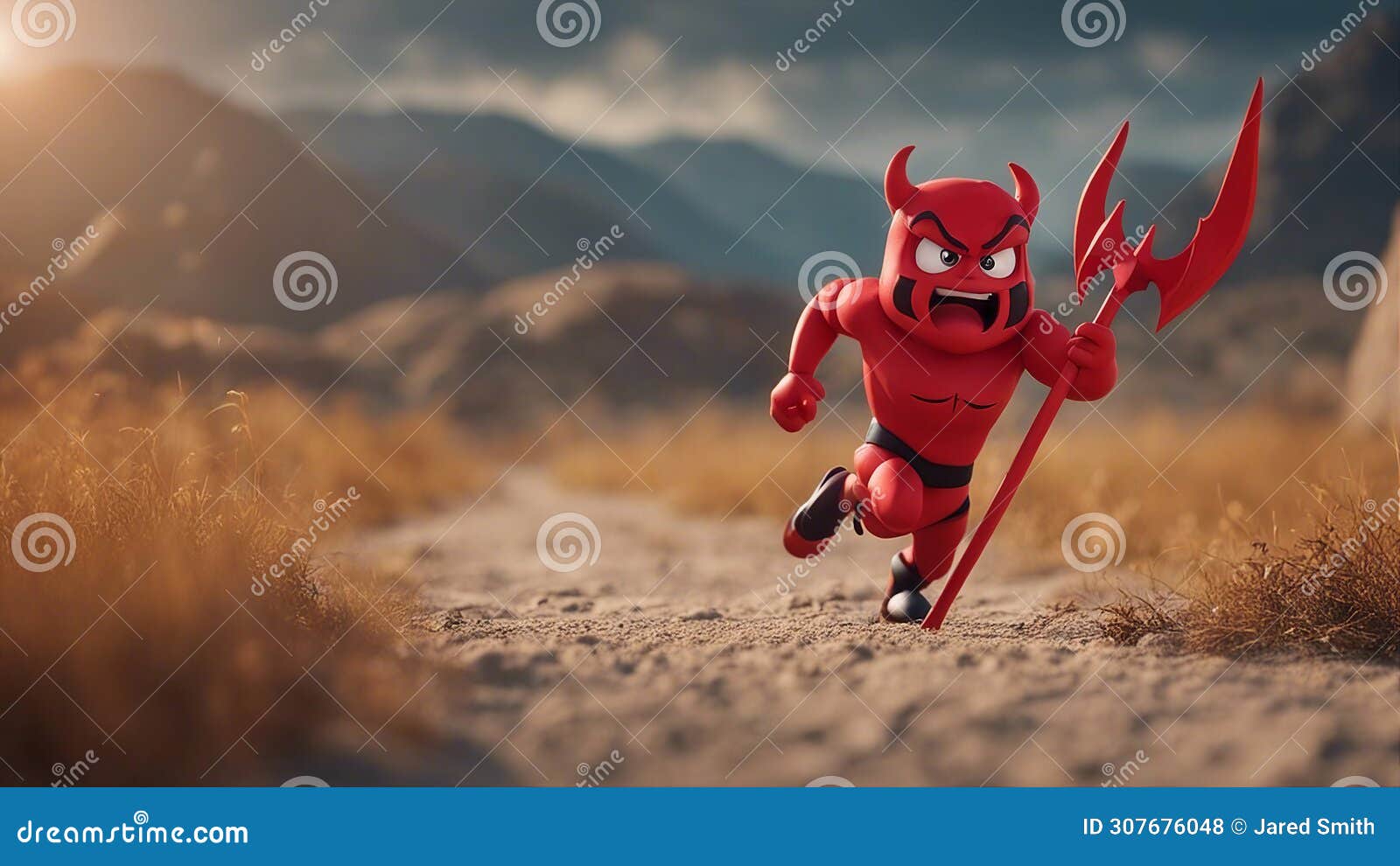 Red Devil in the Forest Red Devil Dragon Demon with Trident in Cartoon ...