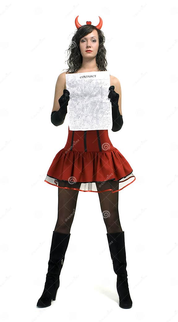 Red Devil Girl with a Contract Stock Image - Image of hell, costume ...