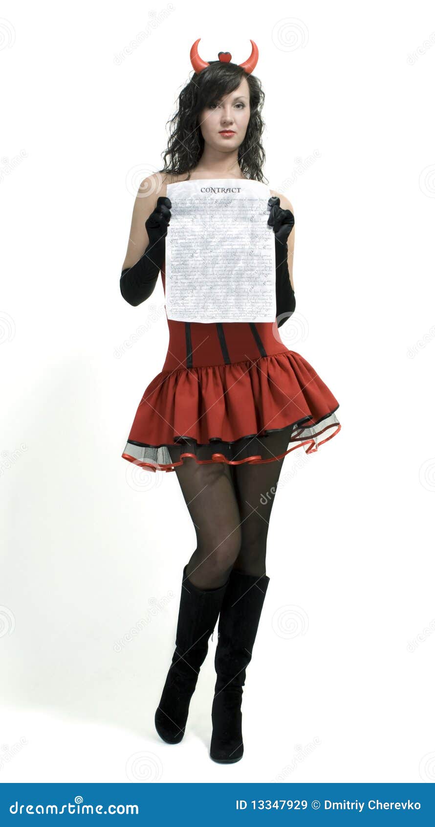 Red Devil Girl with a Contract Stock Image - Image of hell, arrow: 13347929