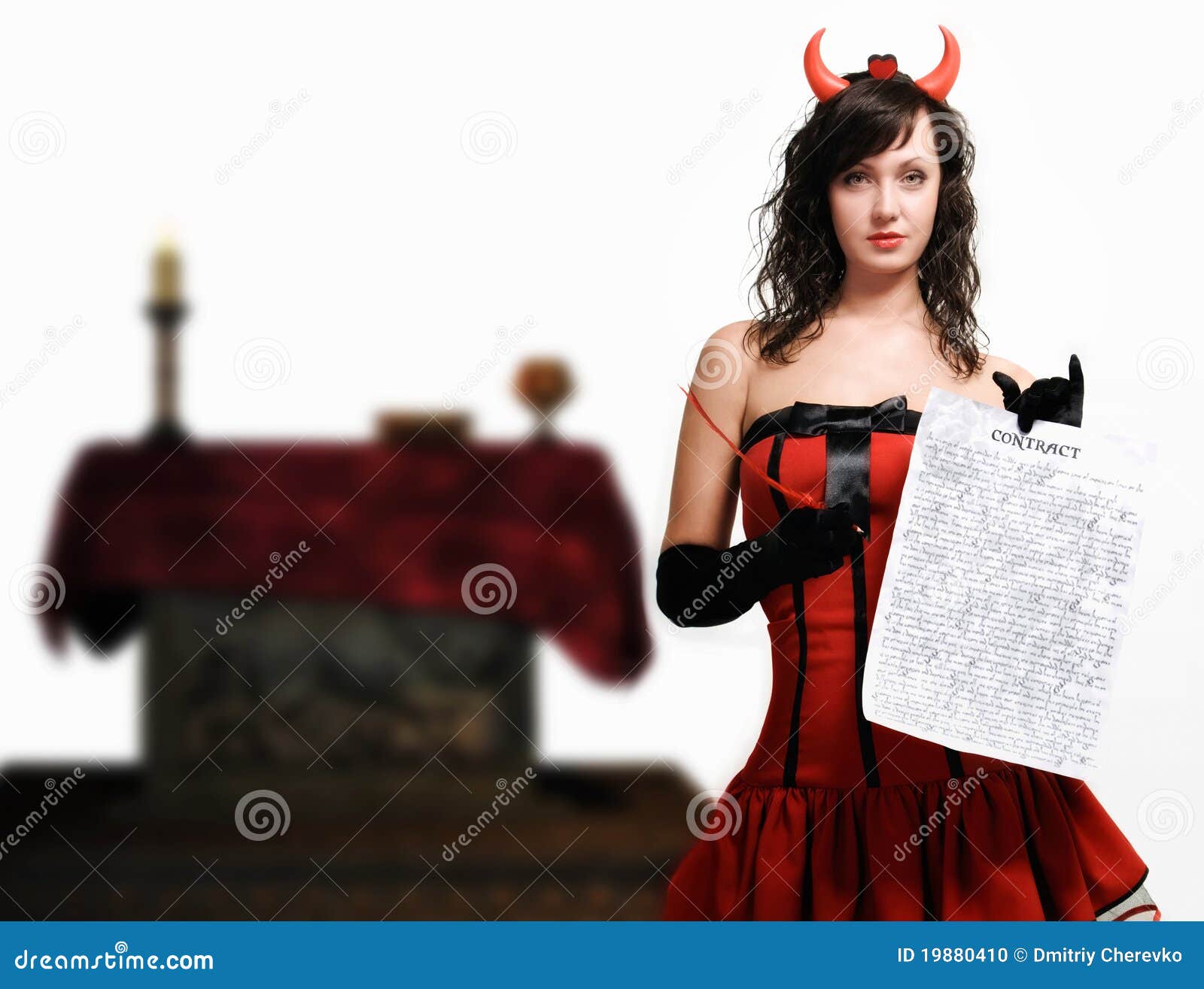 Red Devil Girl with a Contract Stock Photo - Image of high, halloween ...