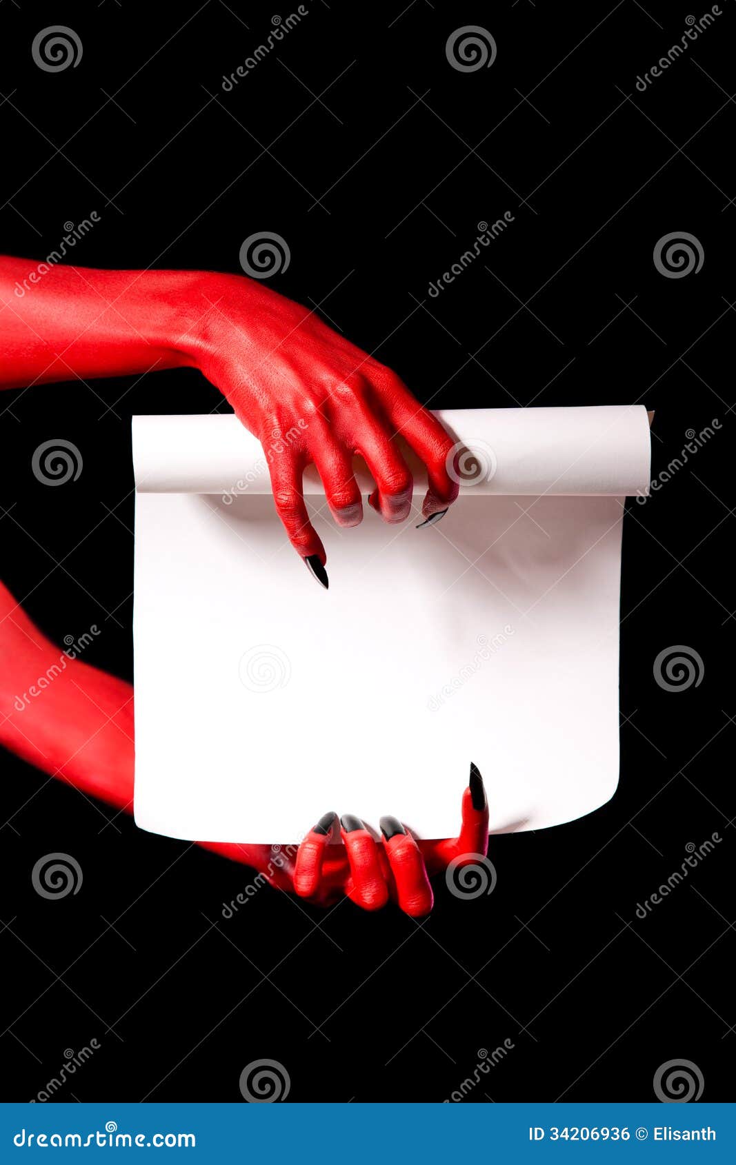 Red Devil Hands Holding Paper Scroll Stock Photo - Image of devil ...