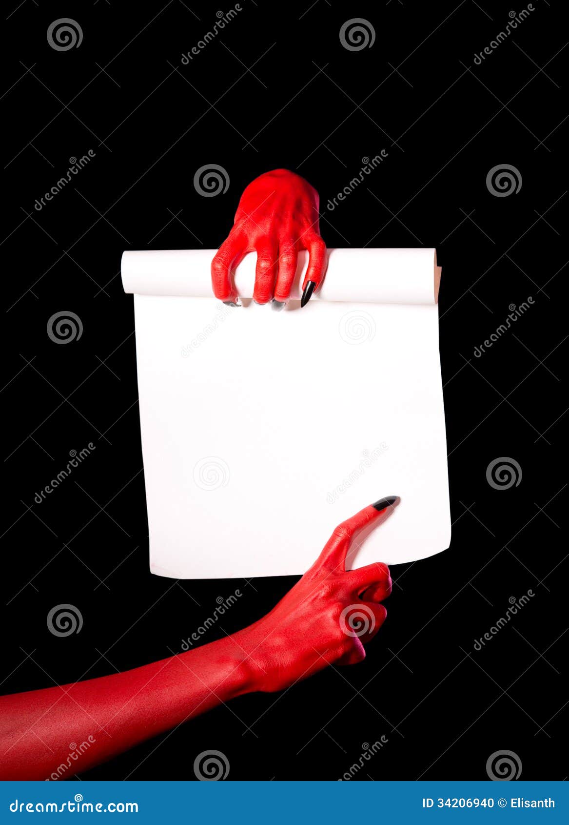 Red Devil Hands Holding Paper Scroll Stock Photo - Image of creature ...