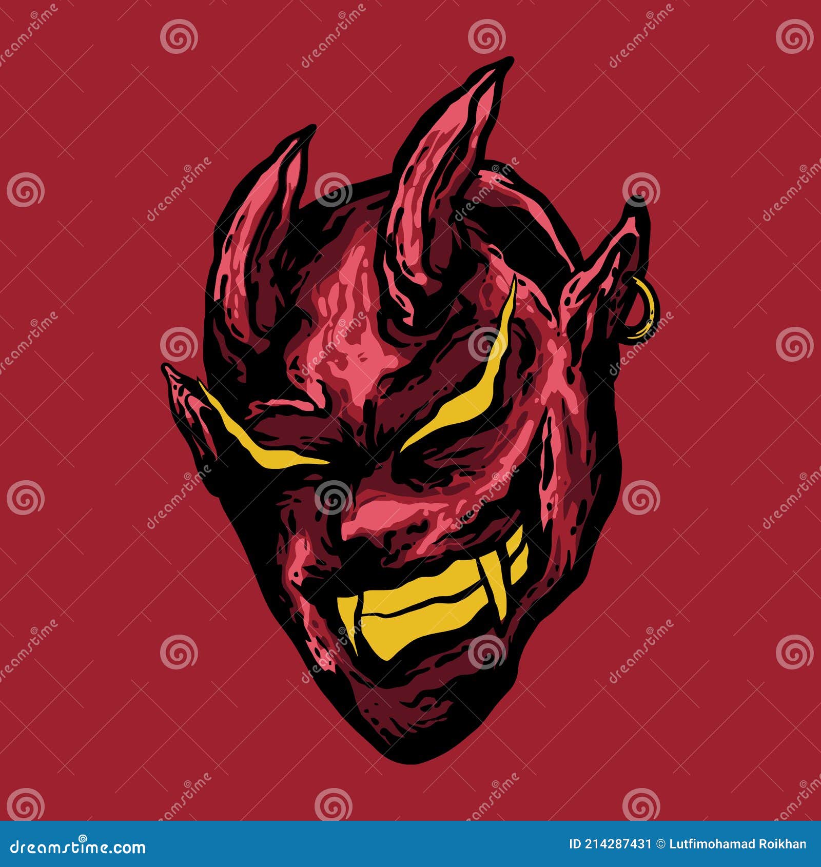 Red Devil Head Smile Vector Illustration Stock Vector - Illustration of graphic, horn: 214287431