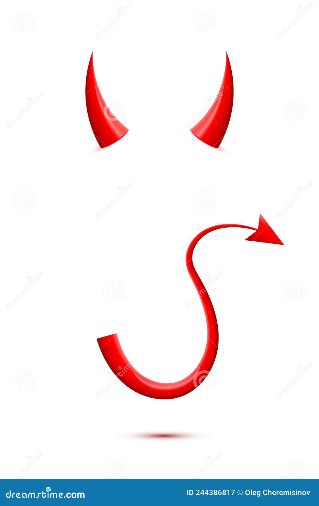 Red Devil Horn and Tail, 3d Realistic Cute Elements for Face Mask and ...