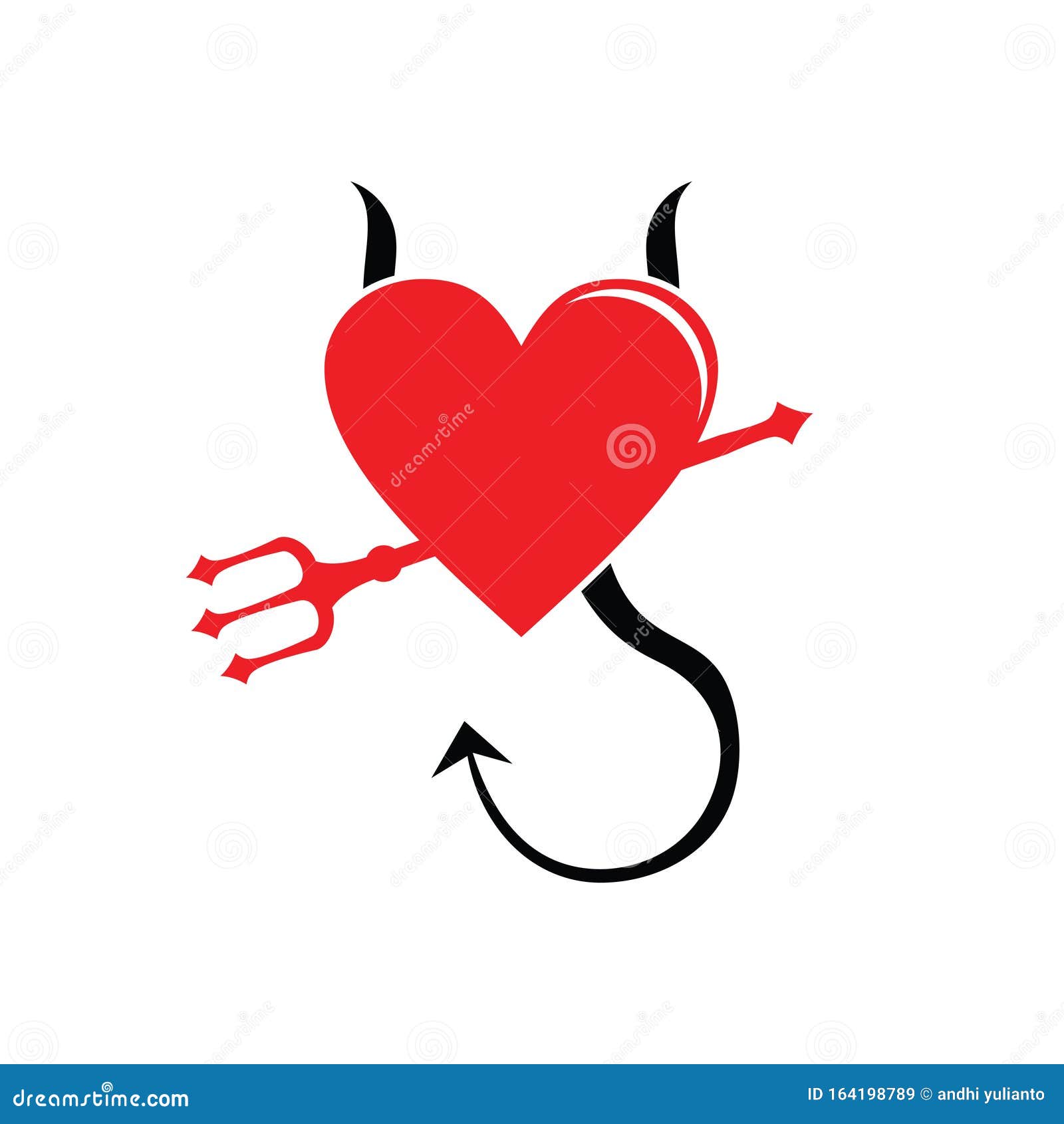 Red Devil Love Heart Shape with Horn and Trident Fork Logo Design Stock ...
