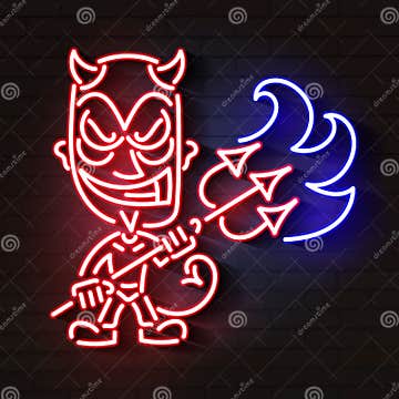 Red Devil Neon.Young Demon or Devil, Vector Illustration Stock Vector ...