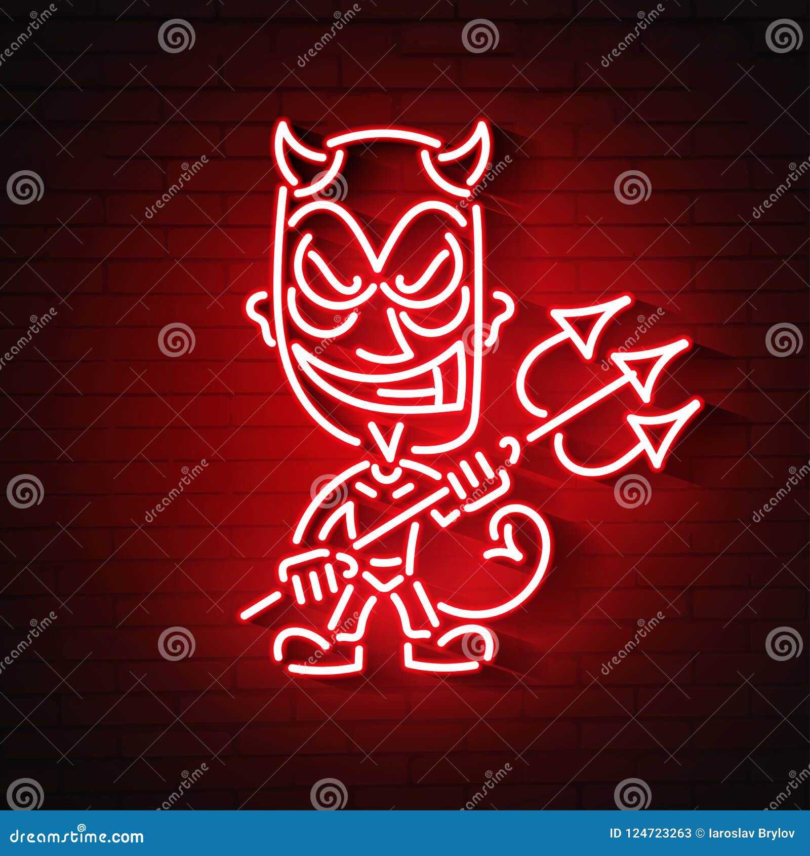 Red Devil Neon.Young Demon or Devil, Vector Illustration Stock Vector ...