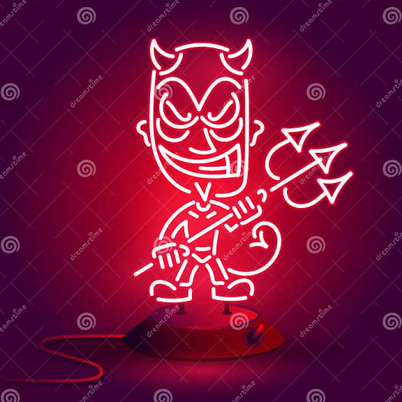 Red Devil Neon.Young Demon or Devil, Vector Illustration Stock Vector ...