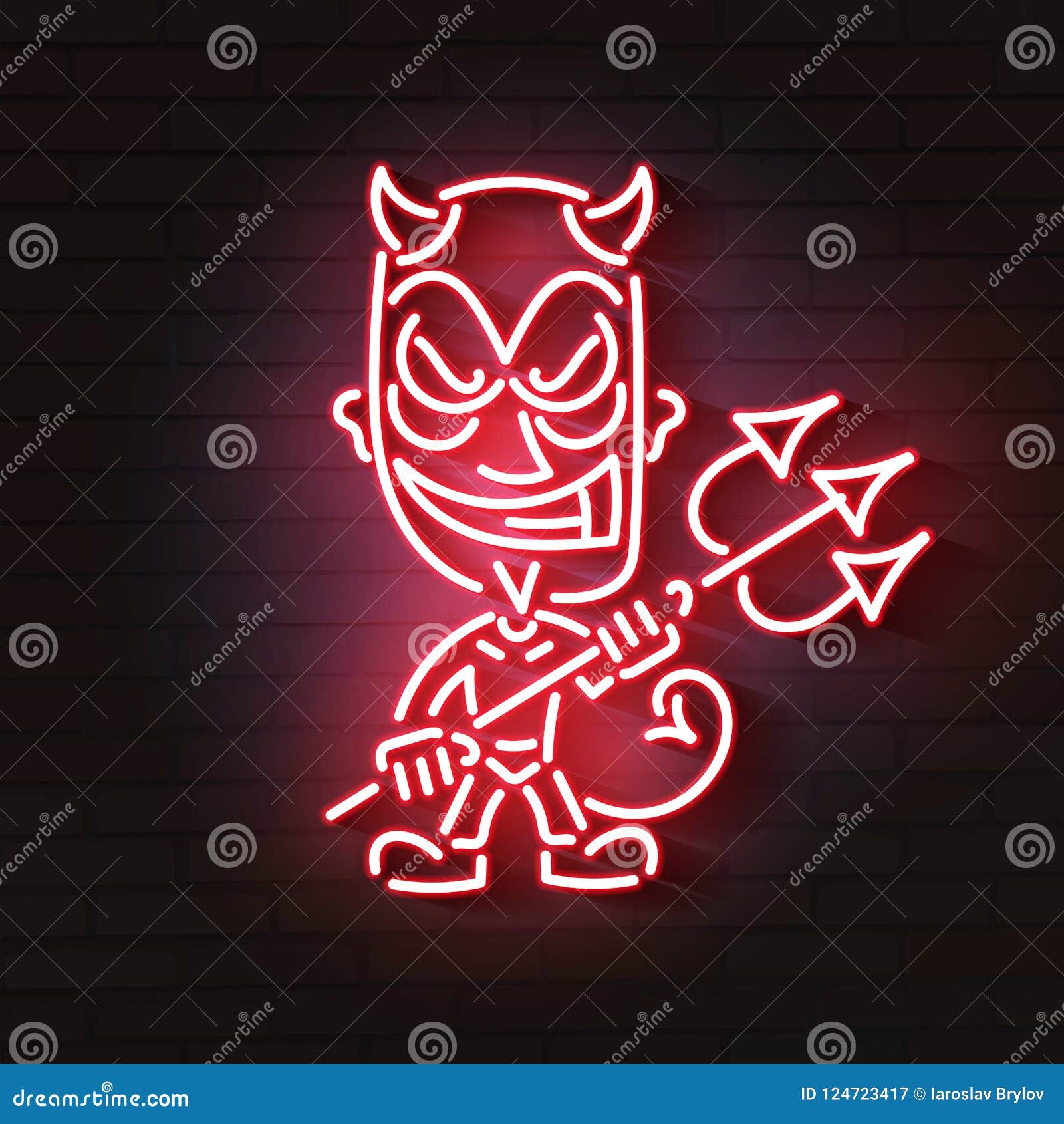 Red Devil Neon.Young Demon or Devil, Vector Illustration Stock Vector ...