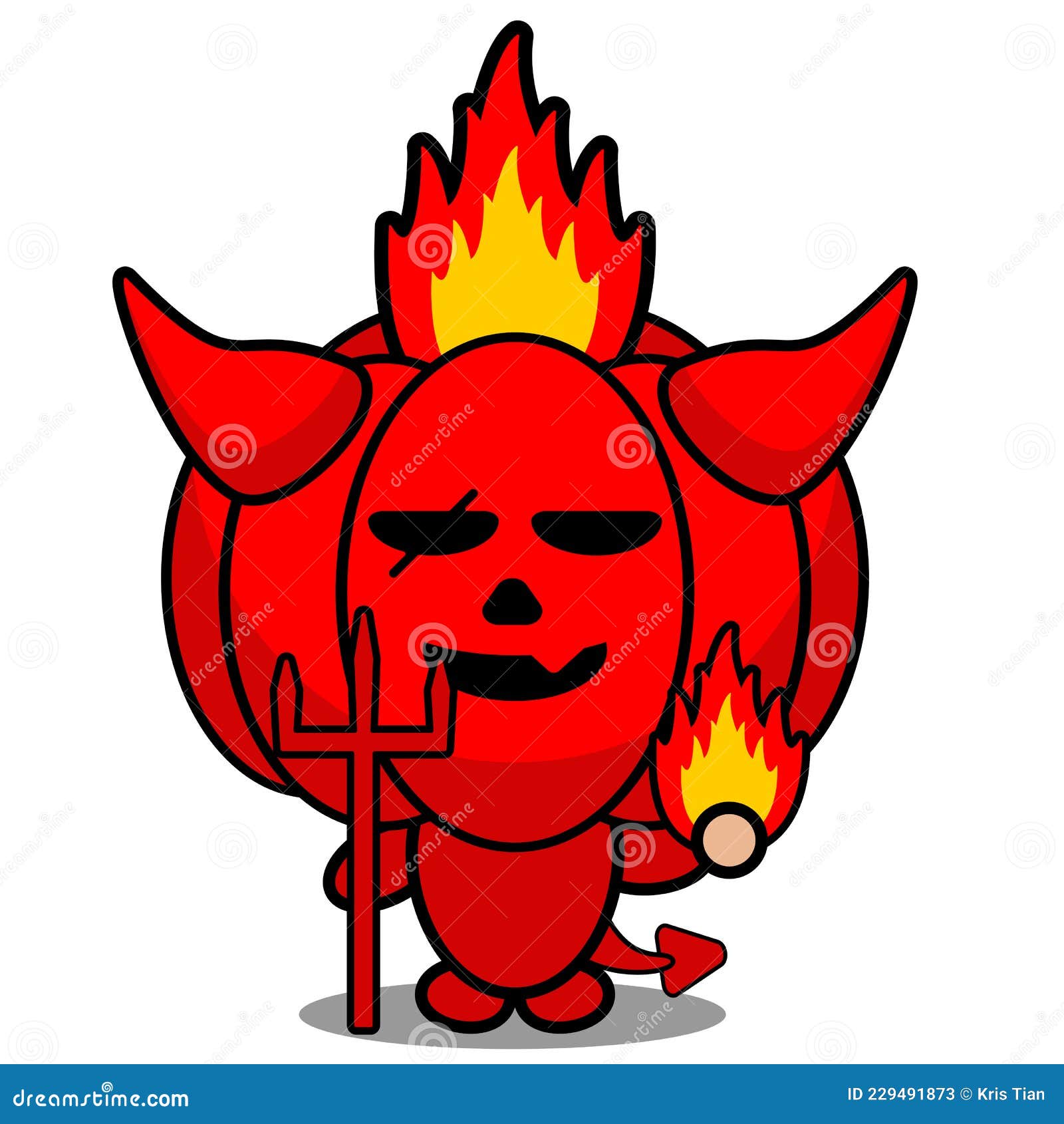 Red Devil Pumpkin Mascot Holding Fire Stock Vector - Illustration of ...