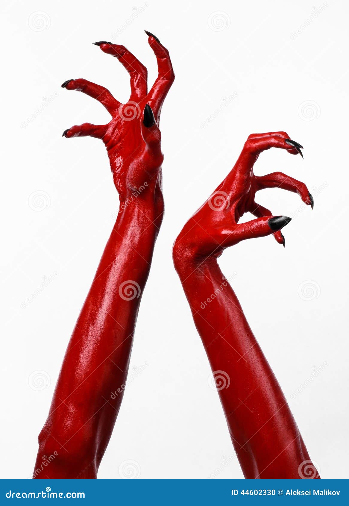 Red Devil's Hands With Black Nails, Red Hands Of Satan, Halloween Theme ...