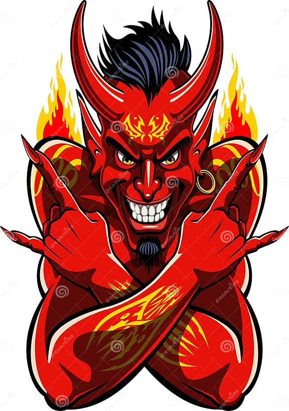 Red Devil Showing Sign of the Horns Hand Gesture Stock Vector ...