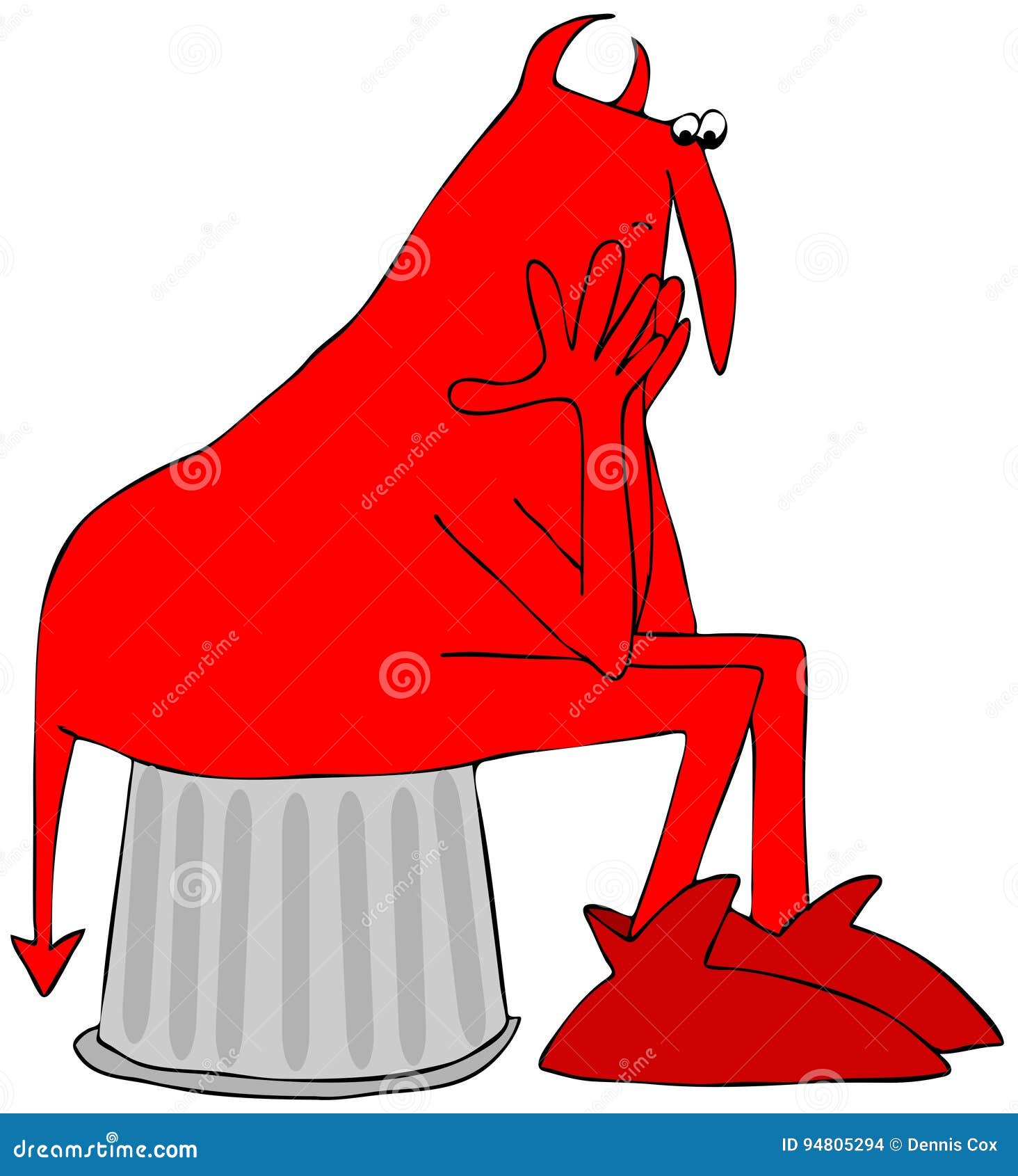 Red devil sitting on a can stock illustration. Illustration of lucifer ...