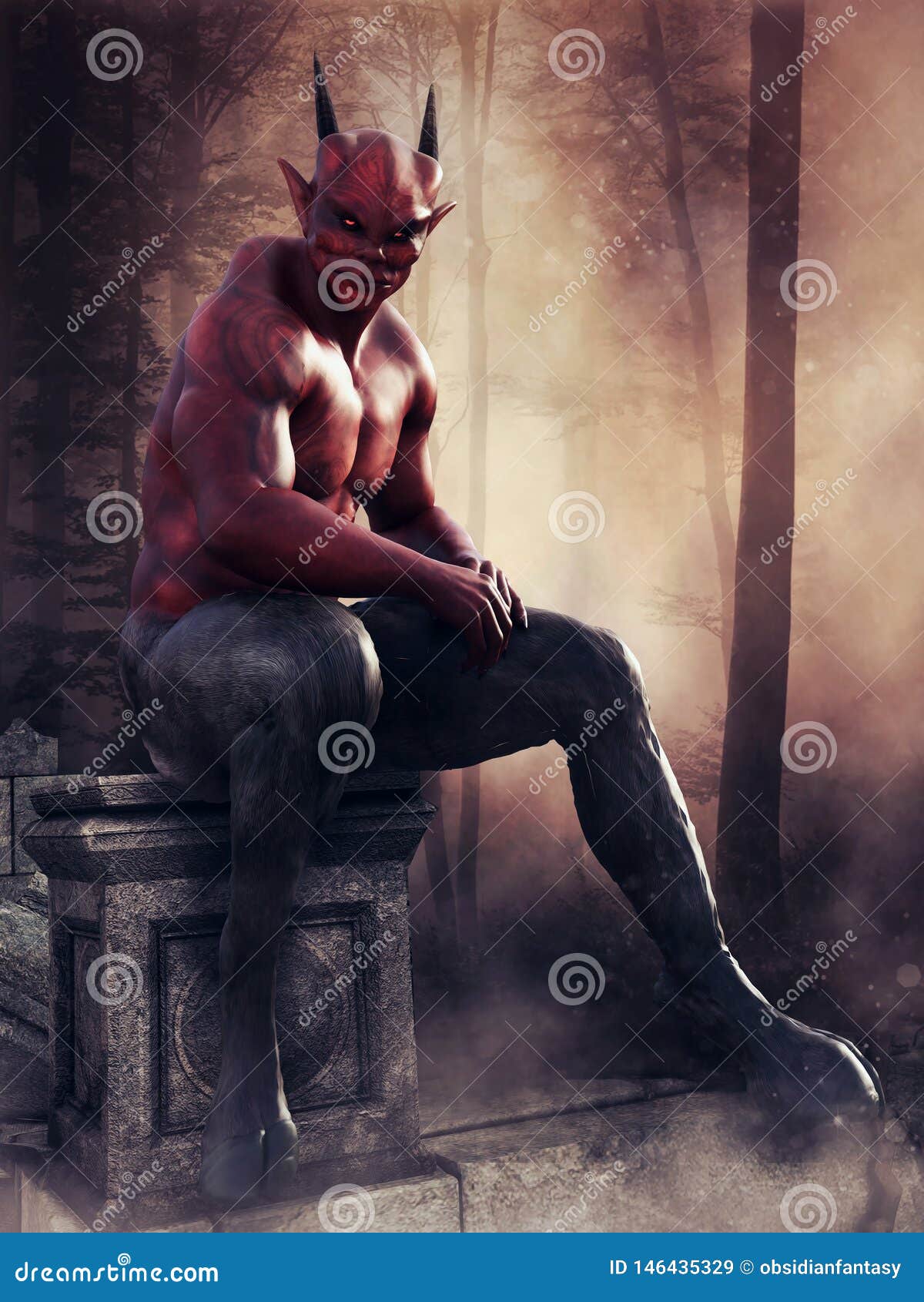 Red Devil Sitting on a Stone Stock Illustration - Illustration of ...