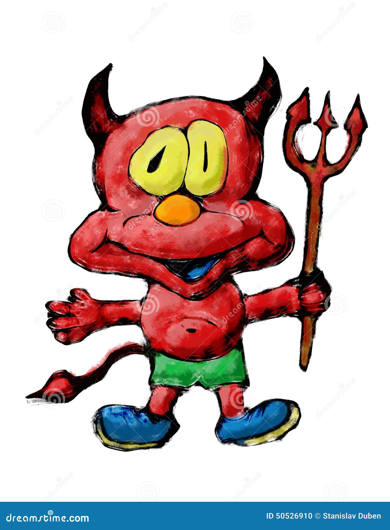 Red devil with trident stock illustration. Illustration of cartoonist ...