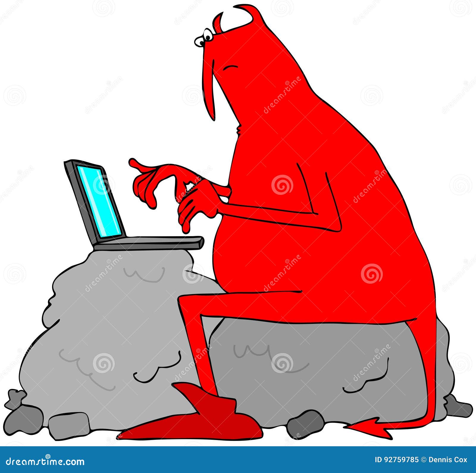 Red Devil Typing on a Laptop Computer Stock Illustration - Illustration ...