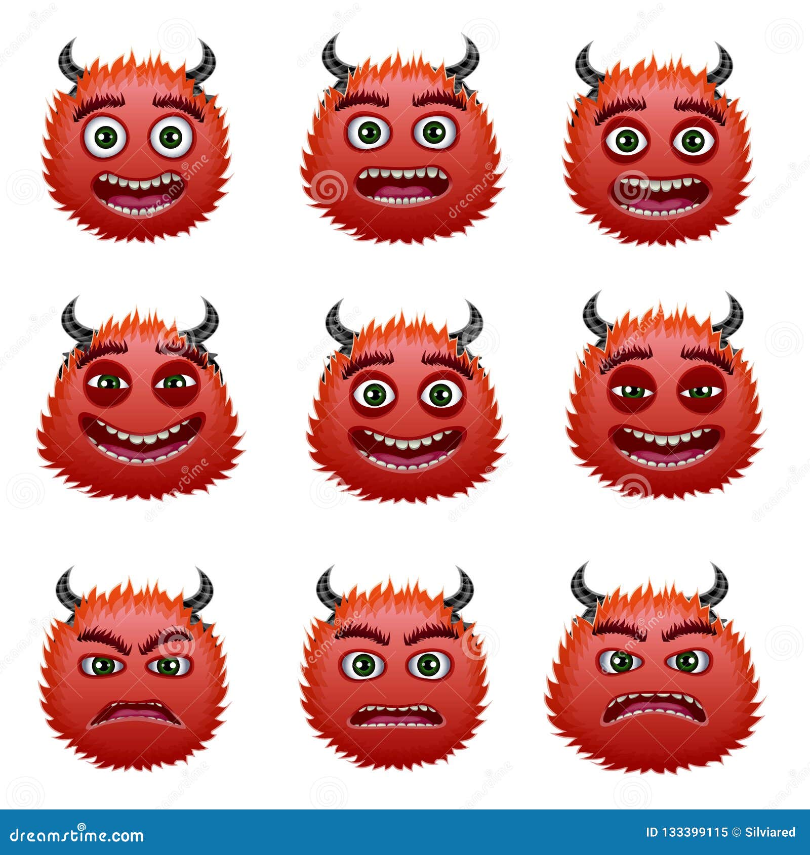 Row Of Red Devils Characters With Angel Character In The Middle Stock ...