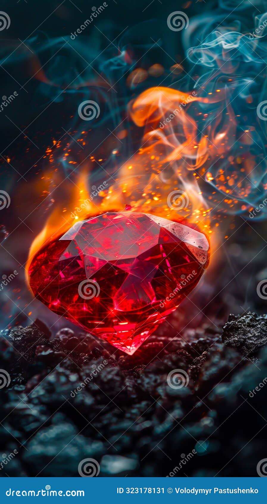 A Red Diamond with Fire and Smoke Stock Image - Image of heart, crystal ...