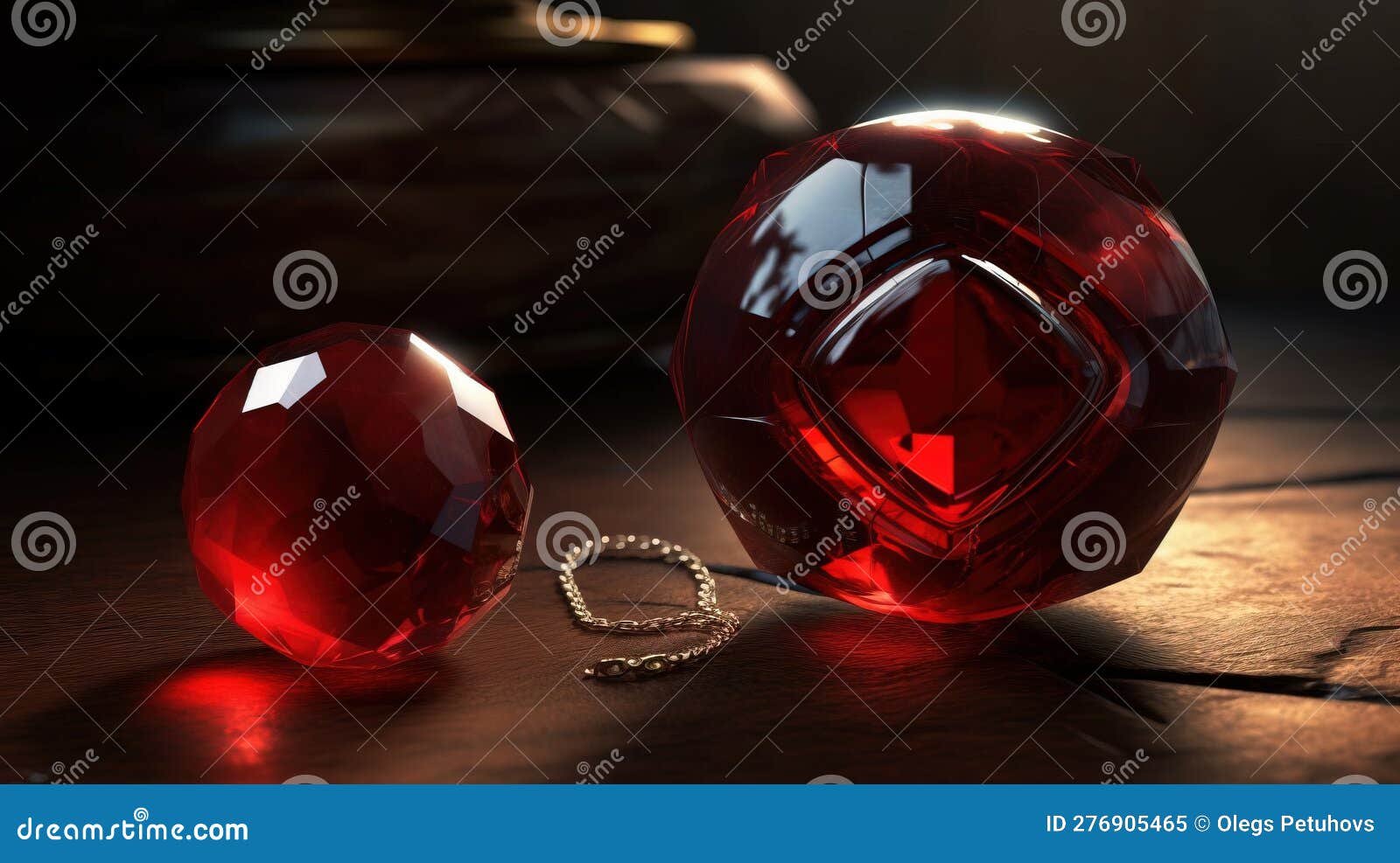 A Red Diamond and a Red Jewel on a Table with a Chain Stock ...