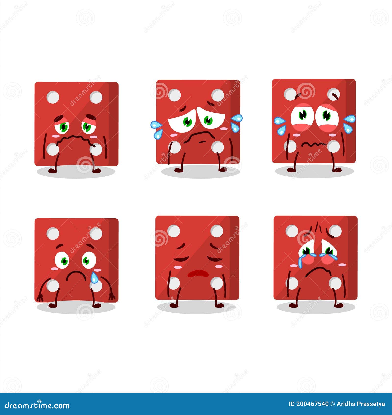 Red Dice Cartoon Character with Sad Expression Stock Illustration ...
