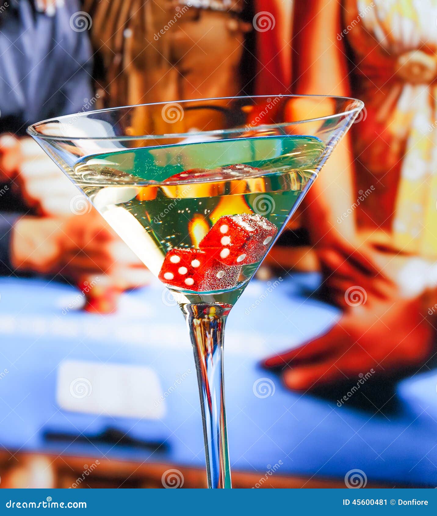 Red Dice in the Cocktail Glass in Front of Gambling Table Stock Image ...