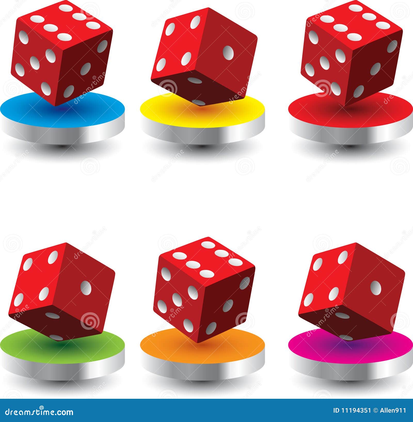 Red dice on colored discs stock vector. Illustration of poker - 11194351
