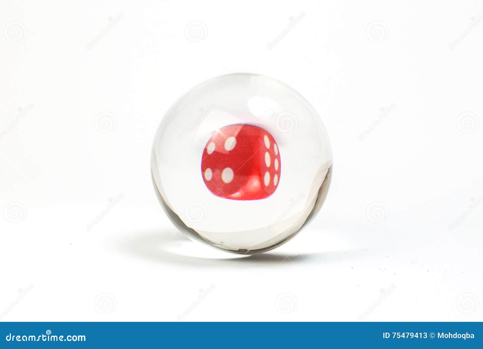 Red Dice through Crystal Ball Stock Image - Image of ball, dots: 75479413