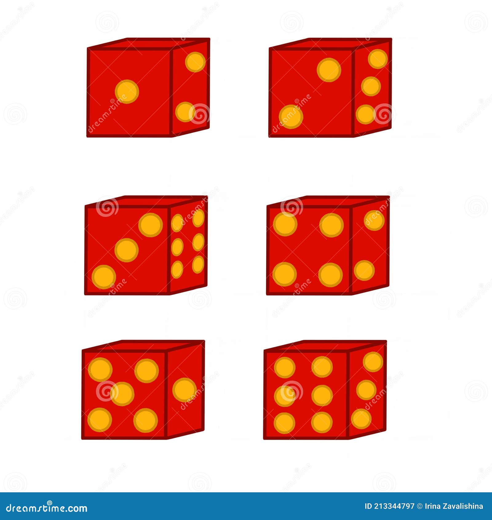 Red Dice Depicted with Six Sides. Illustration of Red Dice Isolation on ...