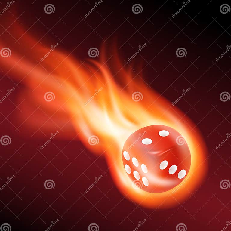 Red dice in fire stock vector. Illustration of roll, fire - 74945115