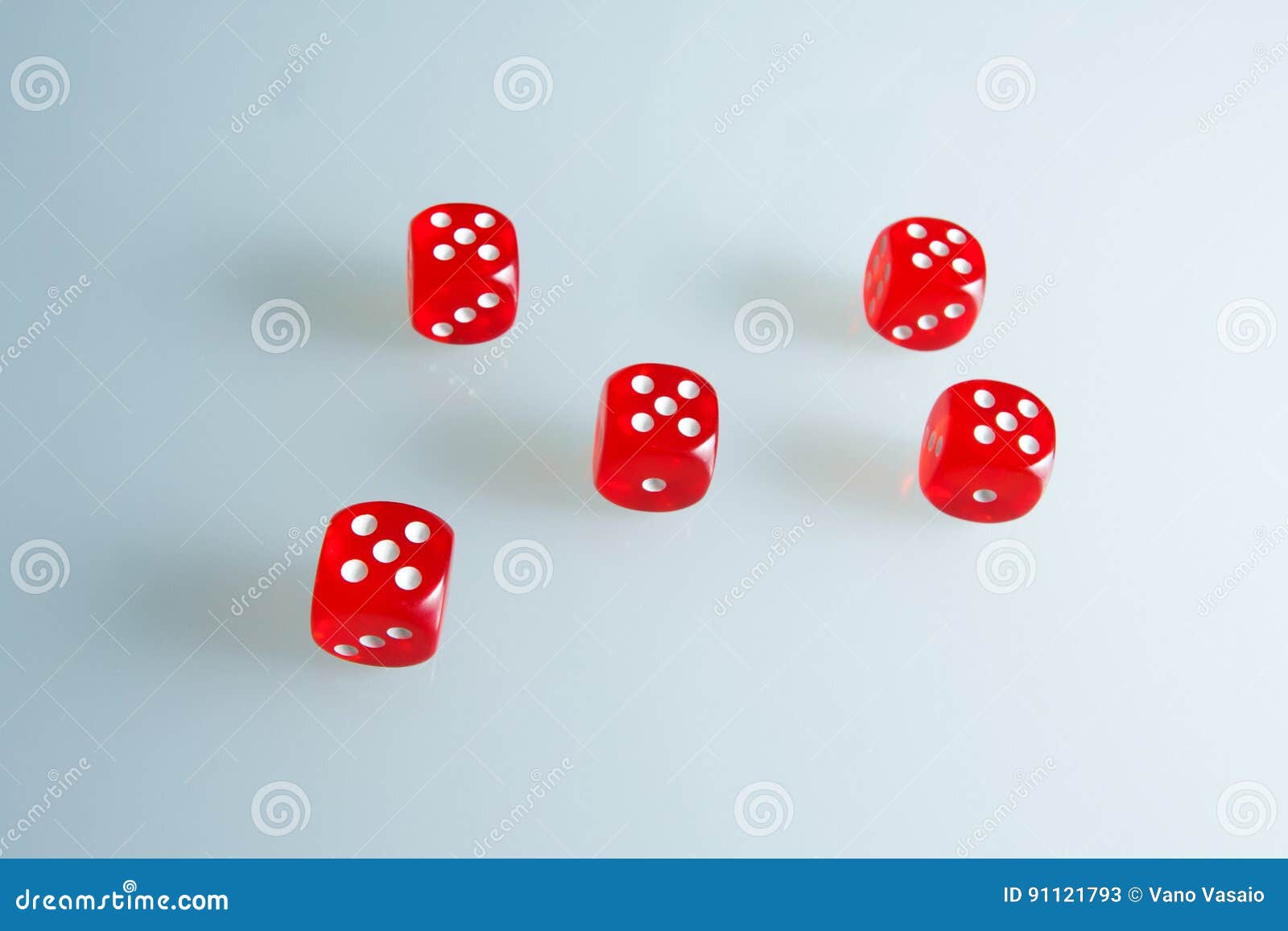 Red Dice on the Glass. Five Dice with the Value of `five` Stock Image ...