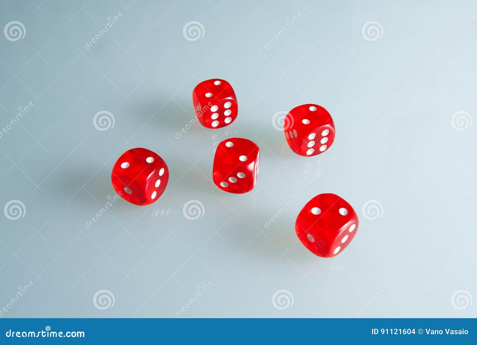 Red Dice on the Glass. Five Dice with the Value of `two` Stock Photo ...