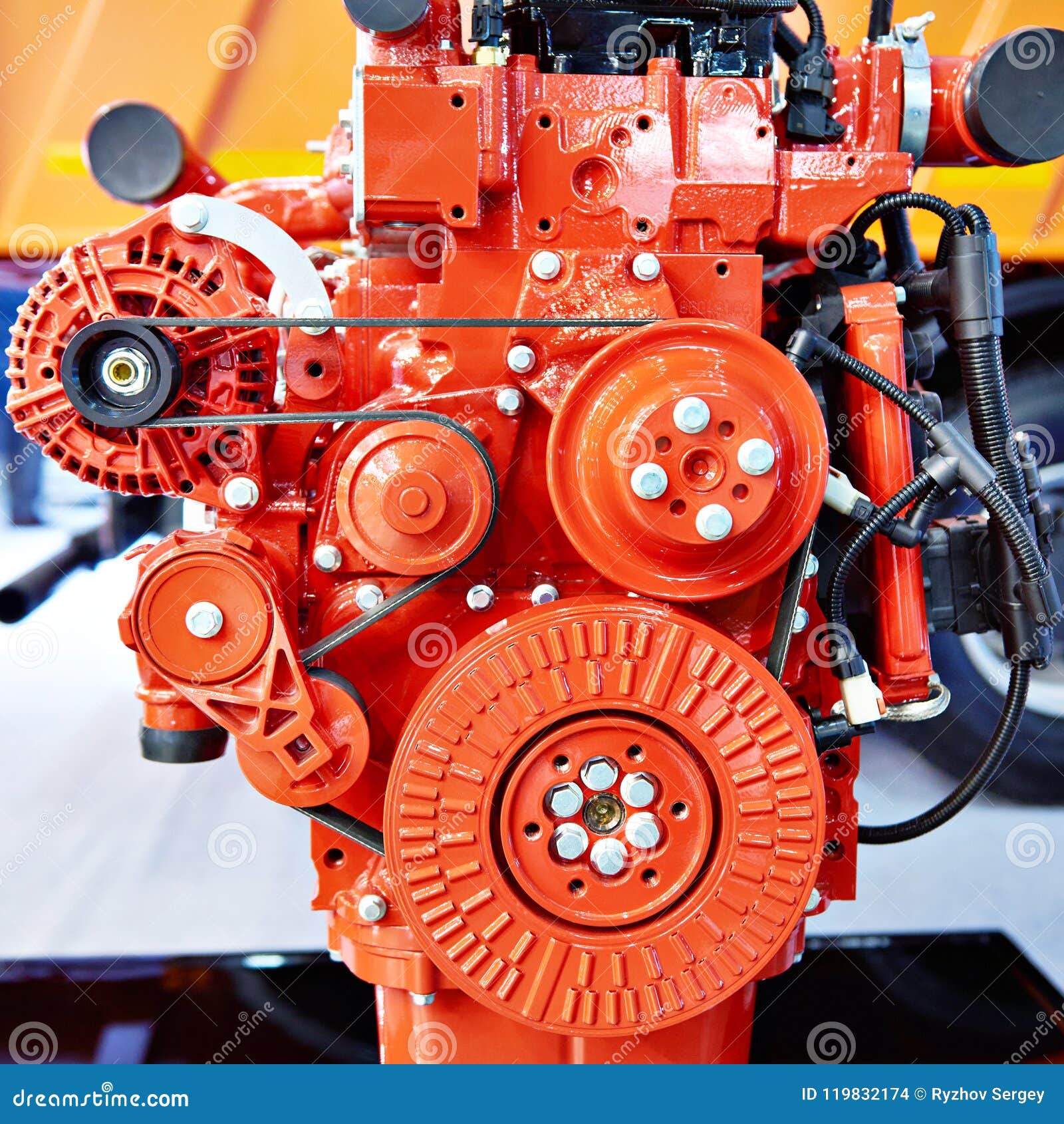Red Diesel Engine for Trucks Stock Photo - Image of paint, metal: 119832174