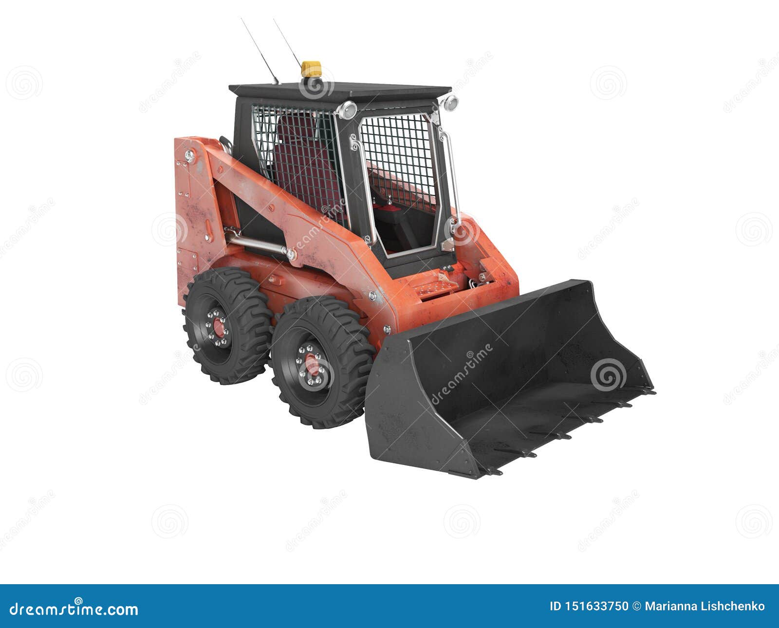 Red Diesel Loader with Front Bucket Perspective View 3d Render on White ...