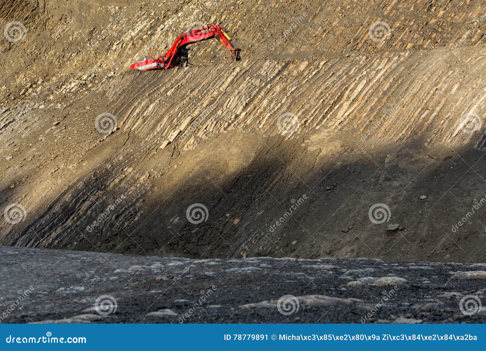 Red digger in stone-pit stock image. Image of construction - 78779891