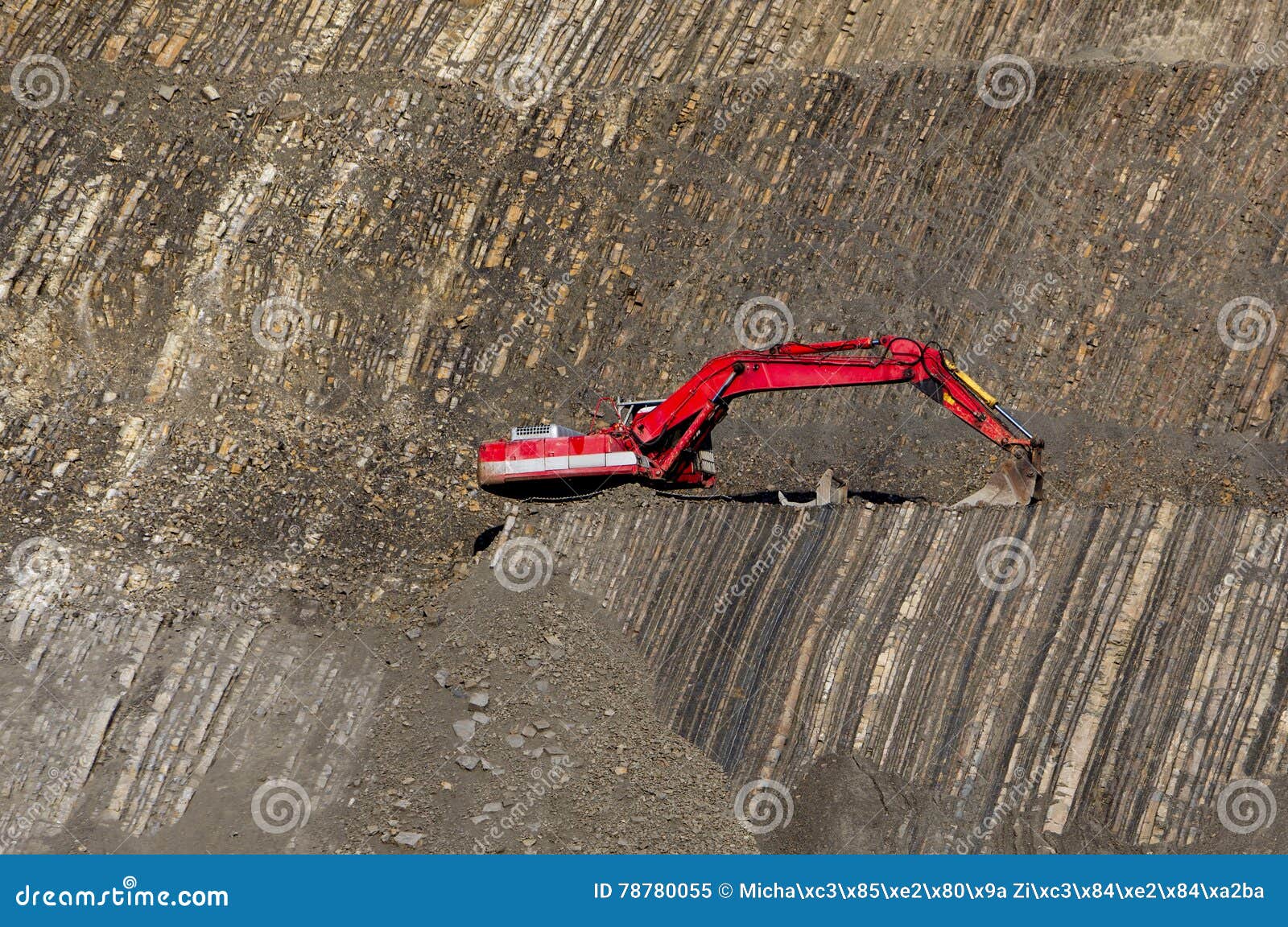 Red digger in stone-pit stock image. Image of loader - 78780055