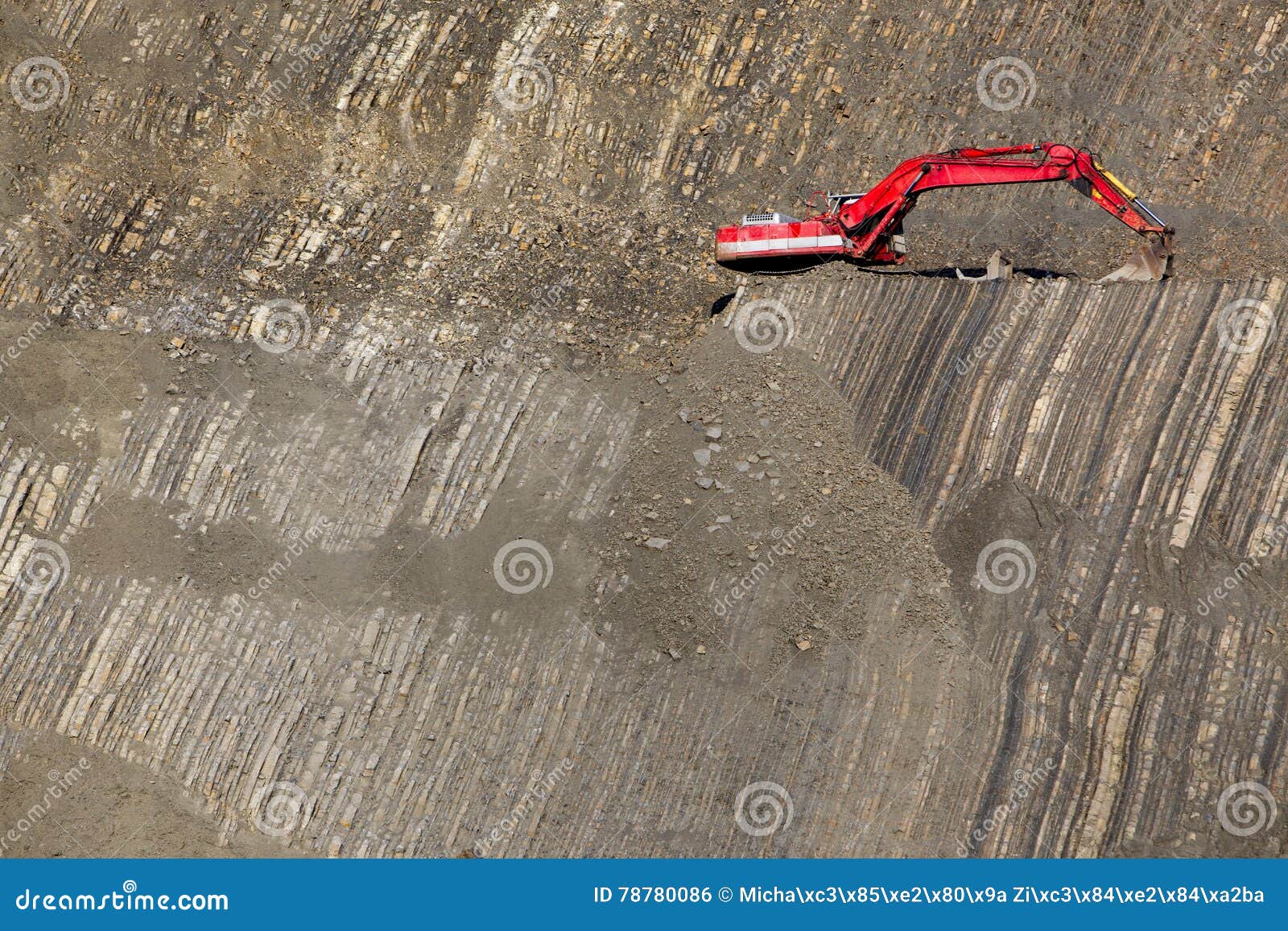 Red digger in stone-pit stock photo. Image of machine - 78780086