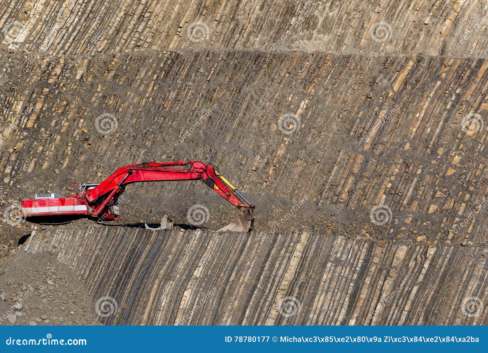Red digger in stone-pit stock image. Image of limestone - 78780177